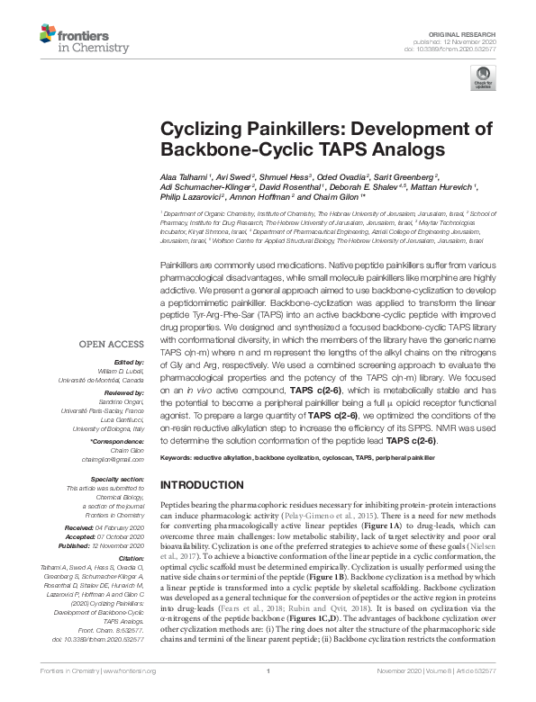 (PDF) Cyclizing Painkillers: Development of Backbone-Cyclic TAPS ...