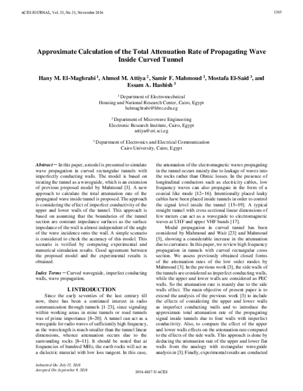 (PDF) Approximate Calculation of the Total Attenuation Rate of Propagating Wave Inside Curved Tunnel