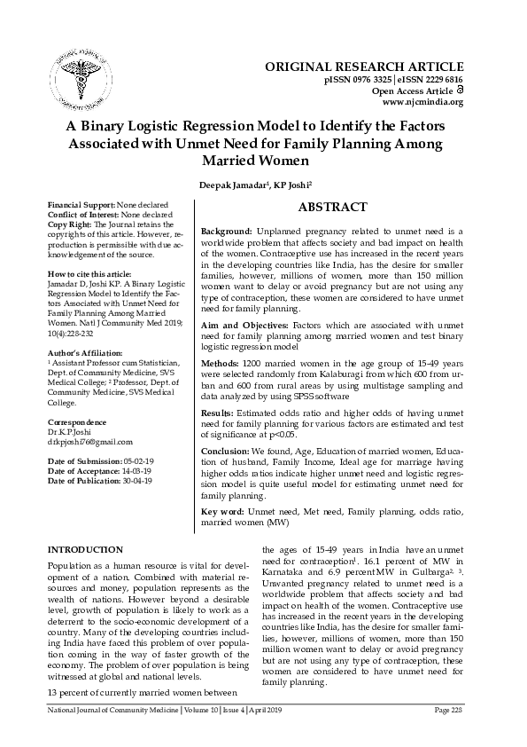 (PDF) A Binary Logistic Regression Model to Identify the Factors ...