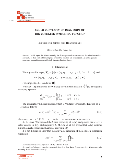Pdf Schur Convexity Of Dual Form Of The Complete Symmetric Function