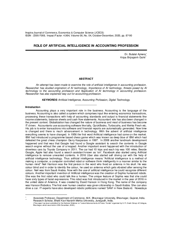 (PDF) ROLE OF ARTIFICIAL INTELLIGENCE IN ACCOUNTING PROFESSION