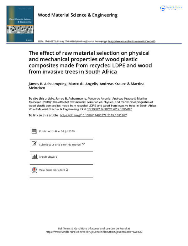 (PDF) The effect of raw material selection on physical and mechanical properties of wood plastic ...