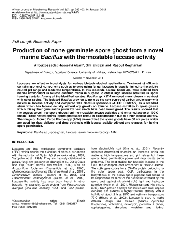 (PDF) Production of none germinate spore ghost from a novel marine ...