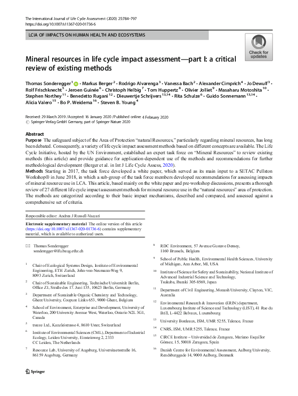 (PDF) Mineral resources in life cycle impact assessment—part I: a ...