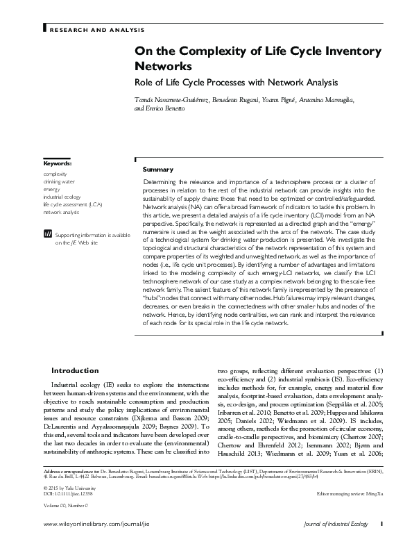 (PDF) On the Complexity of Life Cycle Inventory Networks: Role of Life ...