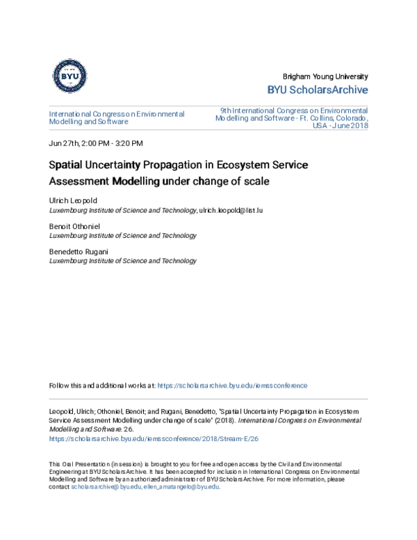 (PDF) Spatial Uncertainty Propagation in Ecosystem Service Assessment Modelling under change of ...