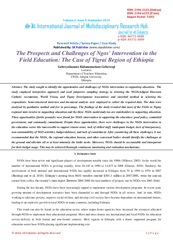 (PDF) The Prospects and Challenges of Ngos' Intervention in the Field ...