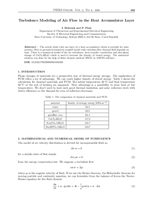 (PDF) Turbulence Modeling of Air Flow in the Heat Accumulator Layer
