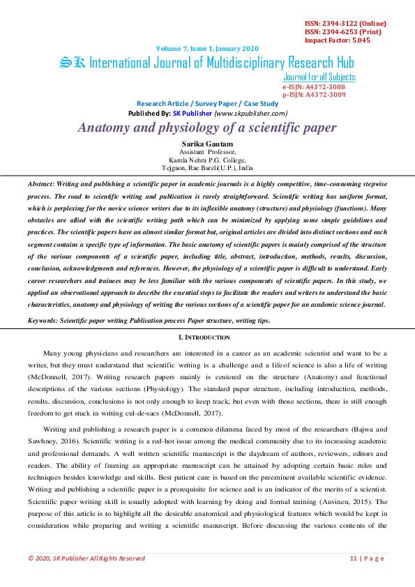(PDF) Anatomy and physiology of a scientific paper
