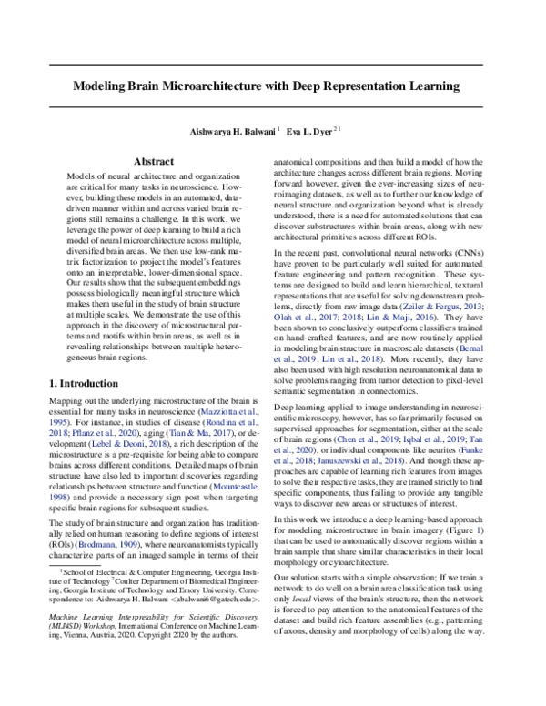 (PDF) Modeling Brain Microarchitecture with Deep Representation Learning