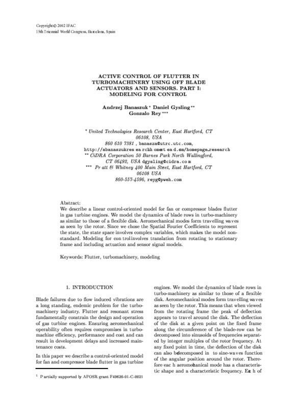 (PDF) Active Control of Flutter in Turbomachinery Using Off Blade ...