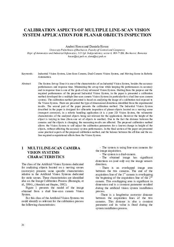 (PDF) Calibration Method for Line-Scan Vision Systems in Inspection