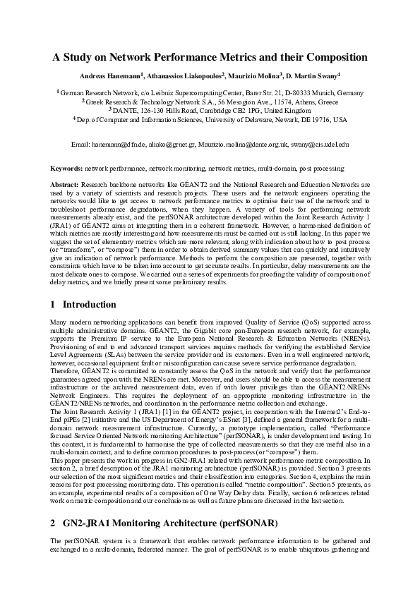 (PDF) A study on network performance metrics and their composition