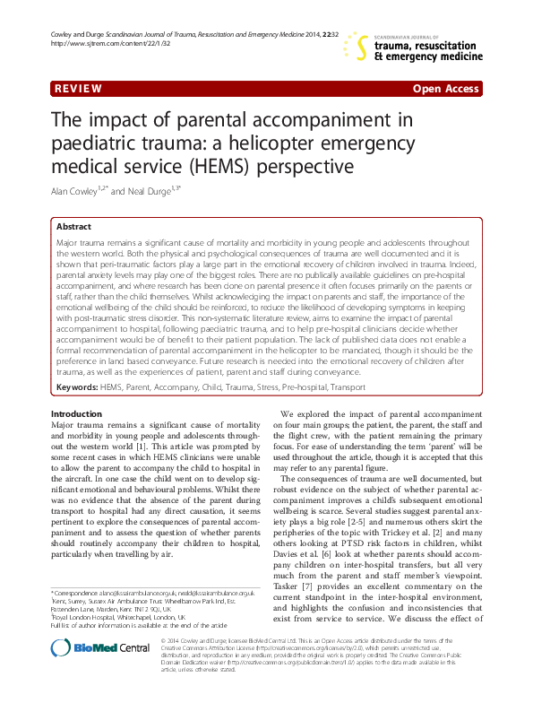 (PDF) The impact of parental accompaniment in paediatric trauma: a ...