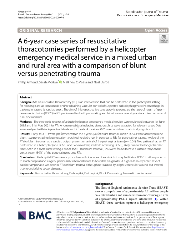(PDF) A 6-year case series of resuscitative thoracotomies performed by ...