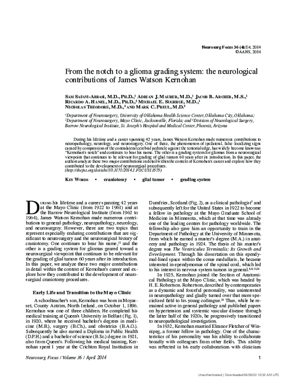 (PDF) From the notch to a glioma grading system: the neurological ...