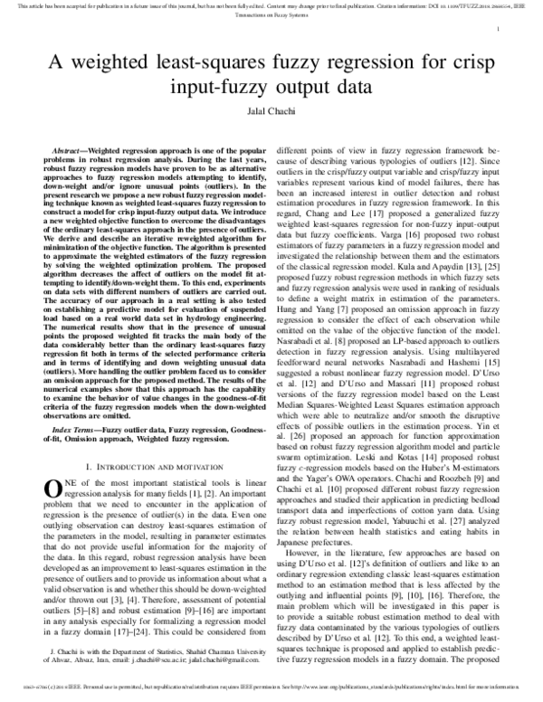 Pdf A Weighted Least Squares Fuzzy Regression For Crisp Input Fuzzy Output Data 