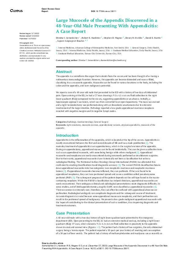 (PDF) Large Mucocele of the Appendix Discovered in a 48-Year-Old Male ...