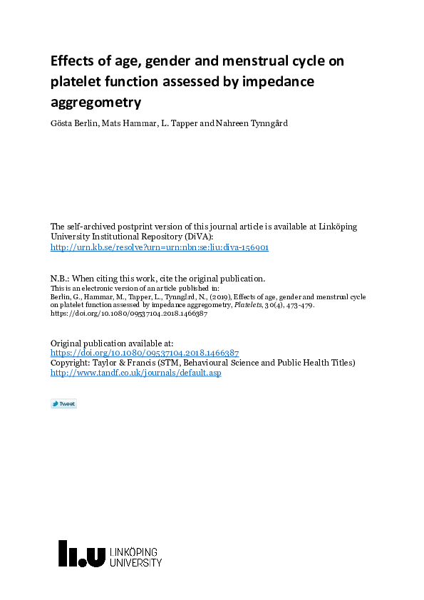 (PDF) Effects of age, gender and menstrual cycle on platelet function assessed by impedance ...