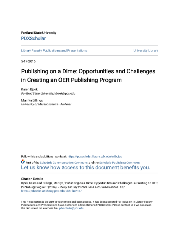 (PDF) Publishing on a Dime: Opportunities and Challenges in Creating an ...