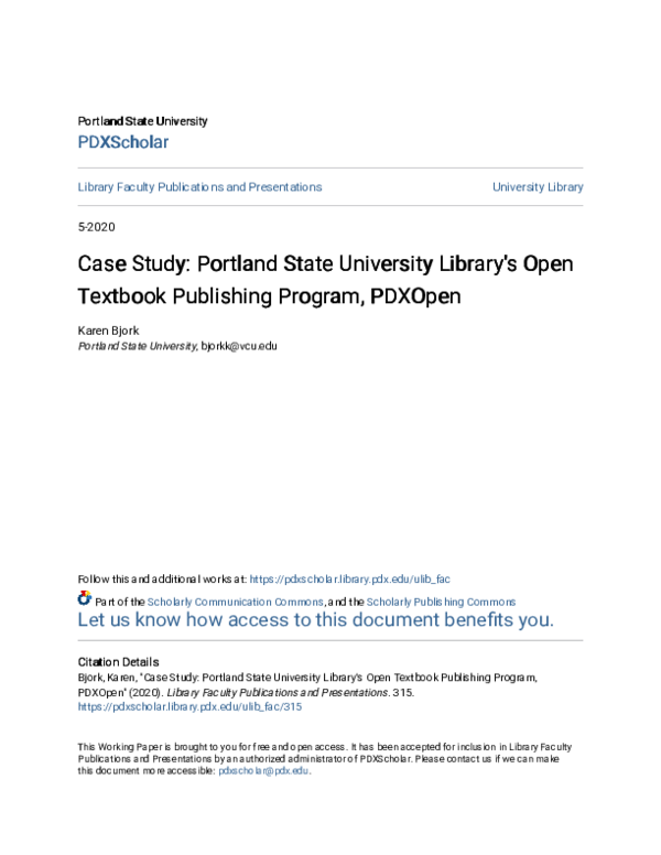 (PDF) Case Study: Portland State University Library's Open Textbook ...