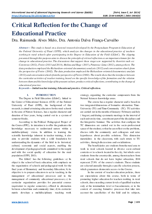 (PDF) Critical Reflection for the Change of Educational Practice