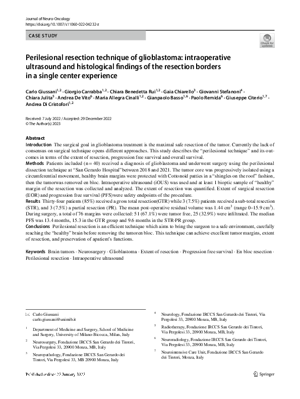 (PDF) Perilesional resection technique of glioblastoma: intraoperative ...
