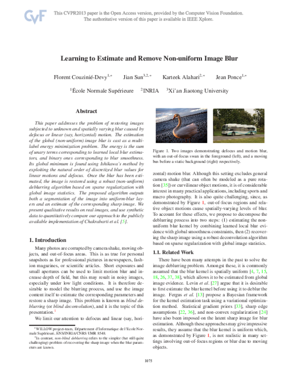 (PDF) Learning to Estimate and Remove Non-uniform Image Blur