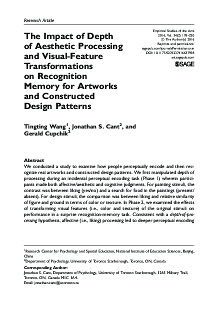 (PDF) The Impact of Depth of Aesthetic Processing and Visual-Feature ...