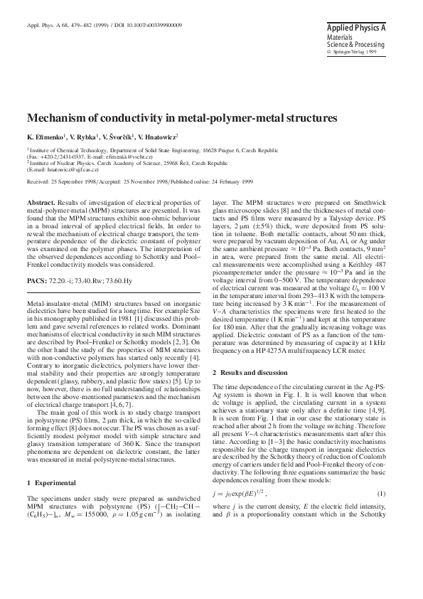 (PDF) Mechanism of conductivity in metal-polymer-metal structures