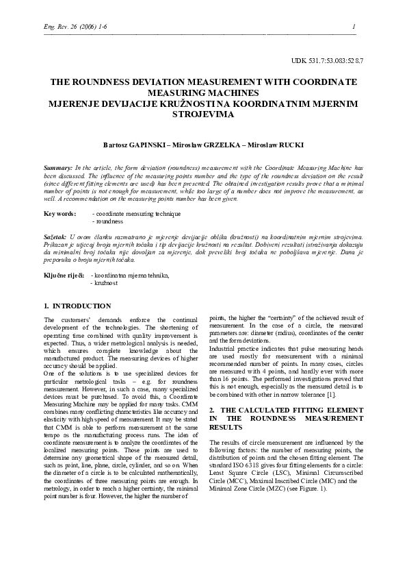 Pdf The Roundness Deviation Measurement With Coordinate Measuring Machines
