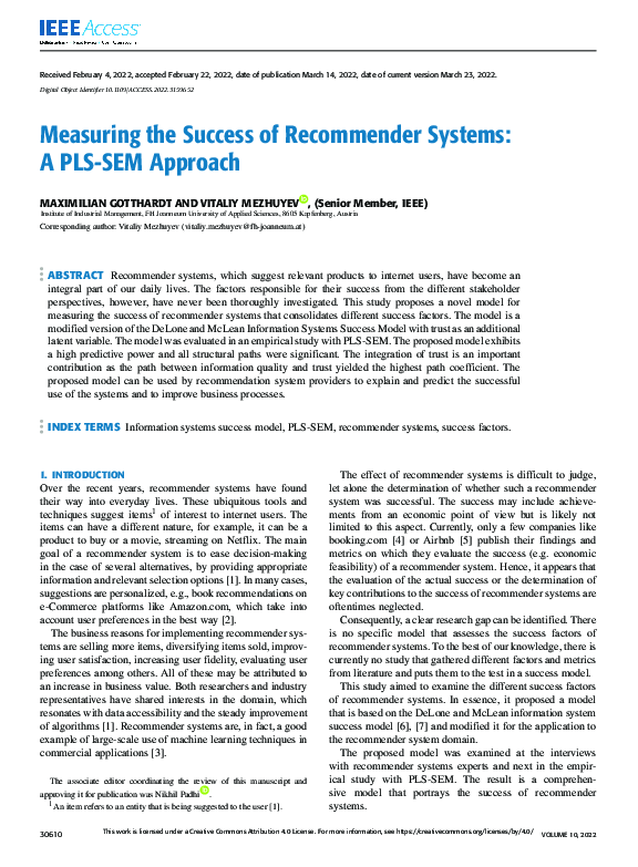 (PDF) Measuring the Success of Recommender Systems: A PLS-SEM Approach