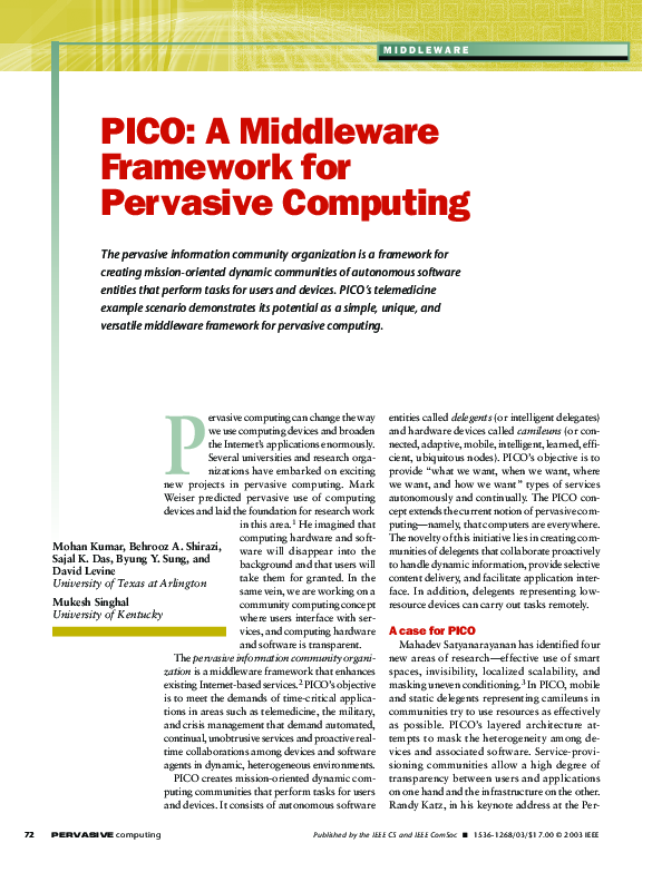 (PDF) PICO: A middleware framework for pervasive computing