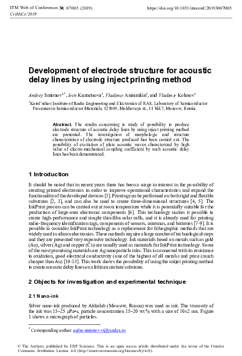 (PDF) Development of electrode structure for acoustic delay lines by ...