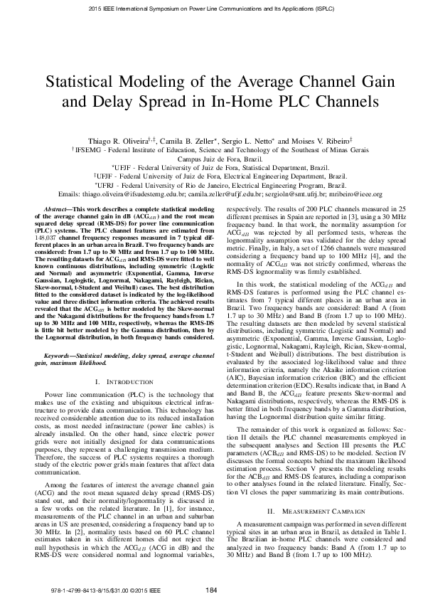 (PDF) Statistical modeling of the average channel gain and delay spread ...