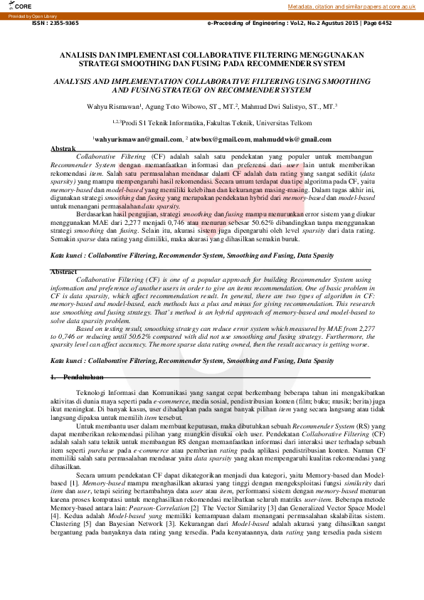 (PDF) Analisis Dan Implementasi Collaborative Filtering Menggunakan Strategi Smoothing Dan ...
