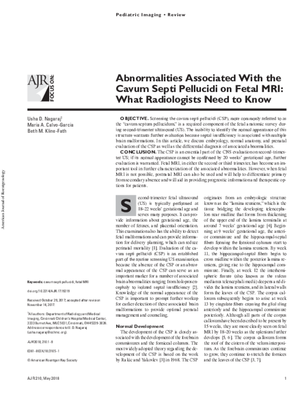 (PDF) Abnormalities Associated With the Cavum Septi Pellucidi on Fetal ...