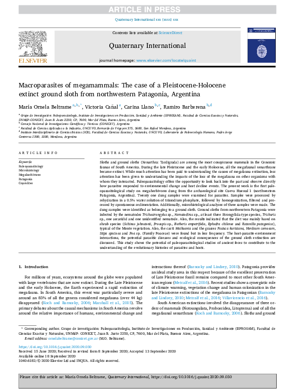 (PDF) Macroparasites of megamammals: The case of a Pleistocene-Holocene ...