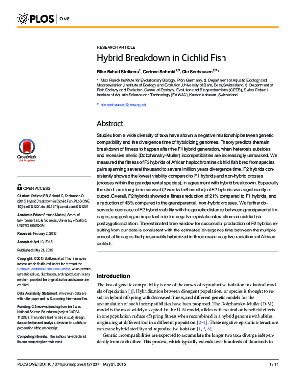 (PDF) Hybrid Breakdown in Cichlid Fish