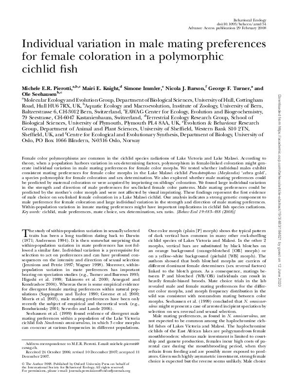 (PDF) Individual variation in male mating preferences for female ...