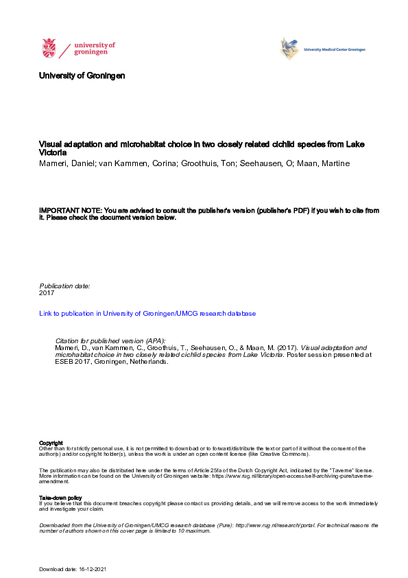 (PDF) Visual adaptation and microhabitat choice in two closely related ...
