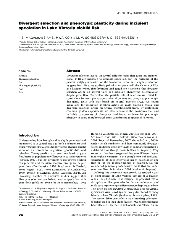 (PDF) Divergent selection and phenotypic plasticity during incipient ...