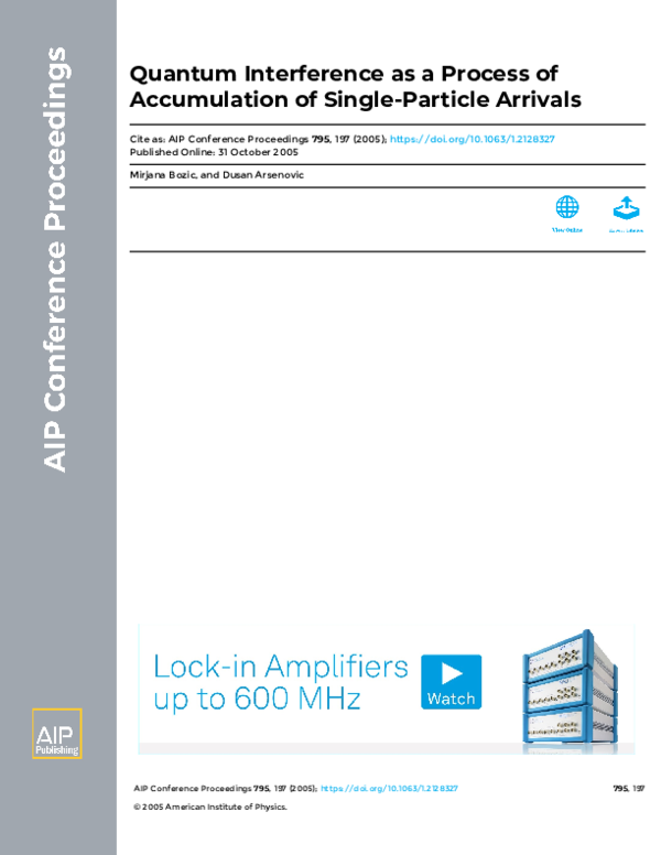 (PDF) Quantum Interference as a Process of Accumulation of Single ...