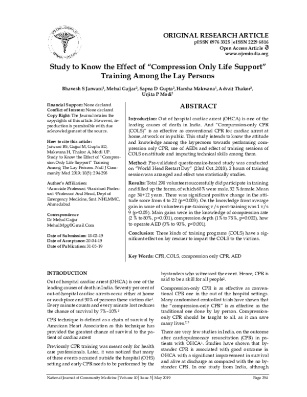 (PDF) Study to Know the Effect of “Compression Only Life Support ...