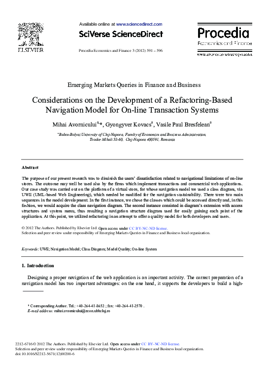 (PDF) Considerations on the Development of a Refactoring-Based Navigation Model for On-line ...