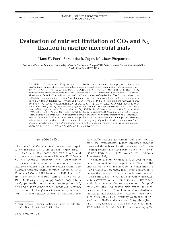 (PDF) Evaluation of nutrient limitation of CO2 and N2 fixation in ...