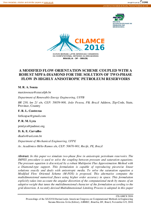 (PDF) A Modified Flow Orientation Scheme Coupled with a Robust Mpfa-Diamond for the Solution of ...