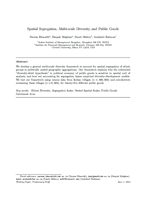 (PDF) Spatial Segregation, Multi-scale Diversity, and Public Goods