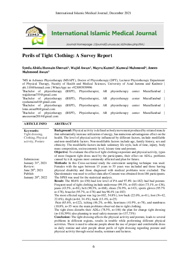 (PDF) Perils of Tight Clothing; A Survey Report