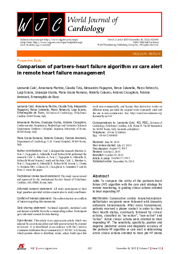 (PDF) Comparison of partners-heart failure algorithm vs care alert in remote heart failure ...